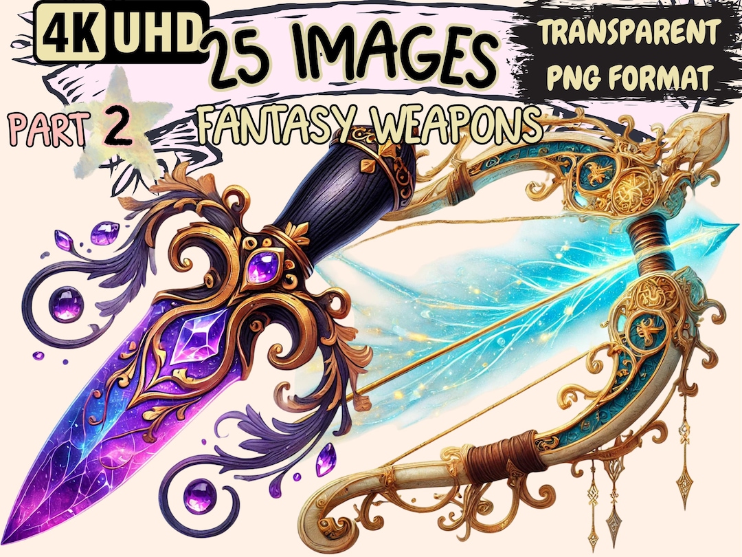 Fantasy Weapons (P2) Clipart - 25 PNG Magical Weapon Illustrations ...