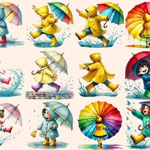 Rainy Day Kids (P1) Clipart - 33 PNG Cute Weather Graphics, Umbrella ...