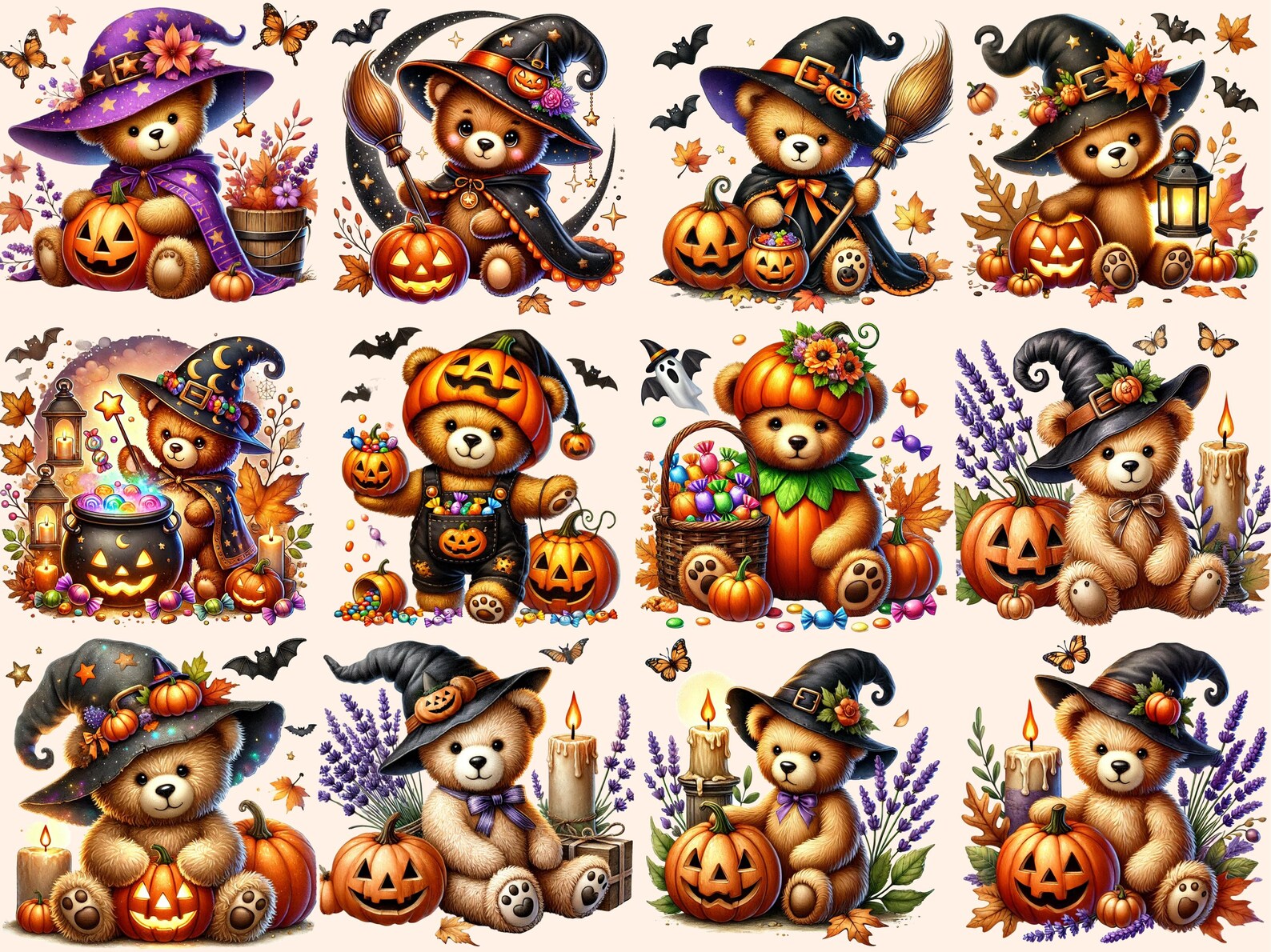 Halloween Teddy Bear Clipart – Spooky Costume PNG Graphics (digital ...