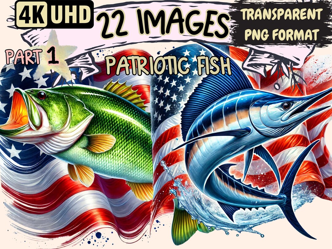 Patriotic Fish Clipart - 22 PNG American Flag Fish Illustrations ...
