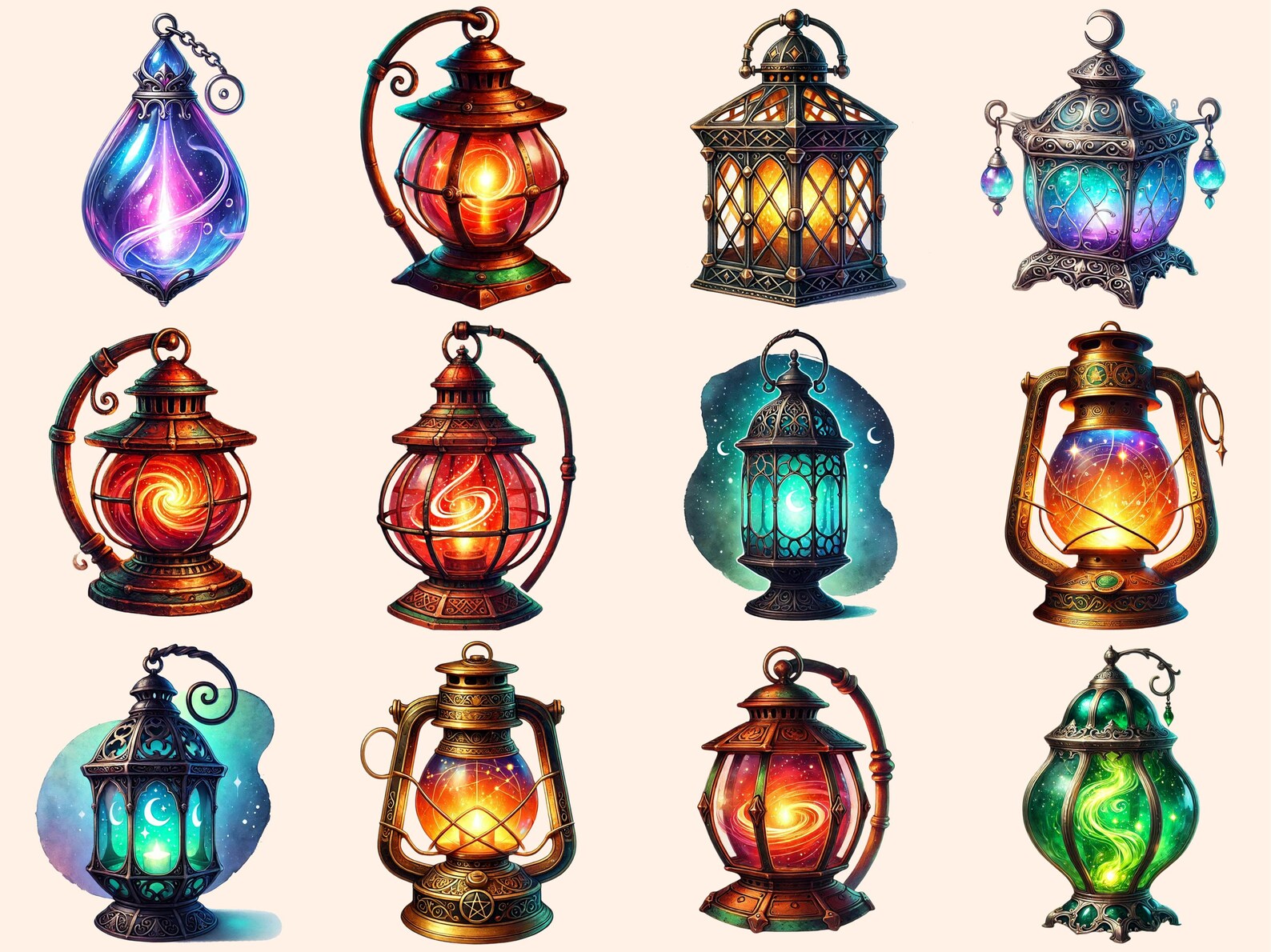 Wizard Lanterns Clipart – 25 PNG Magical Illustrations (digital ...