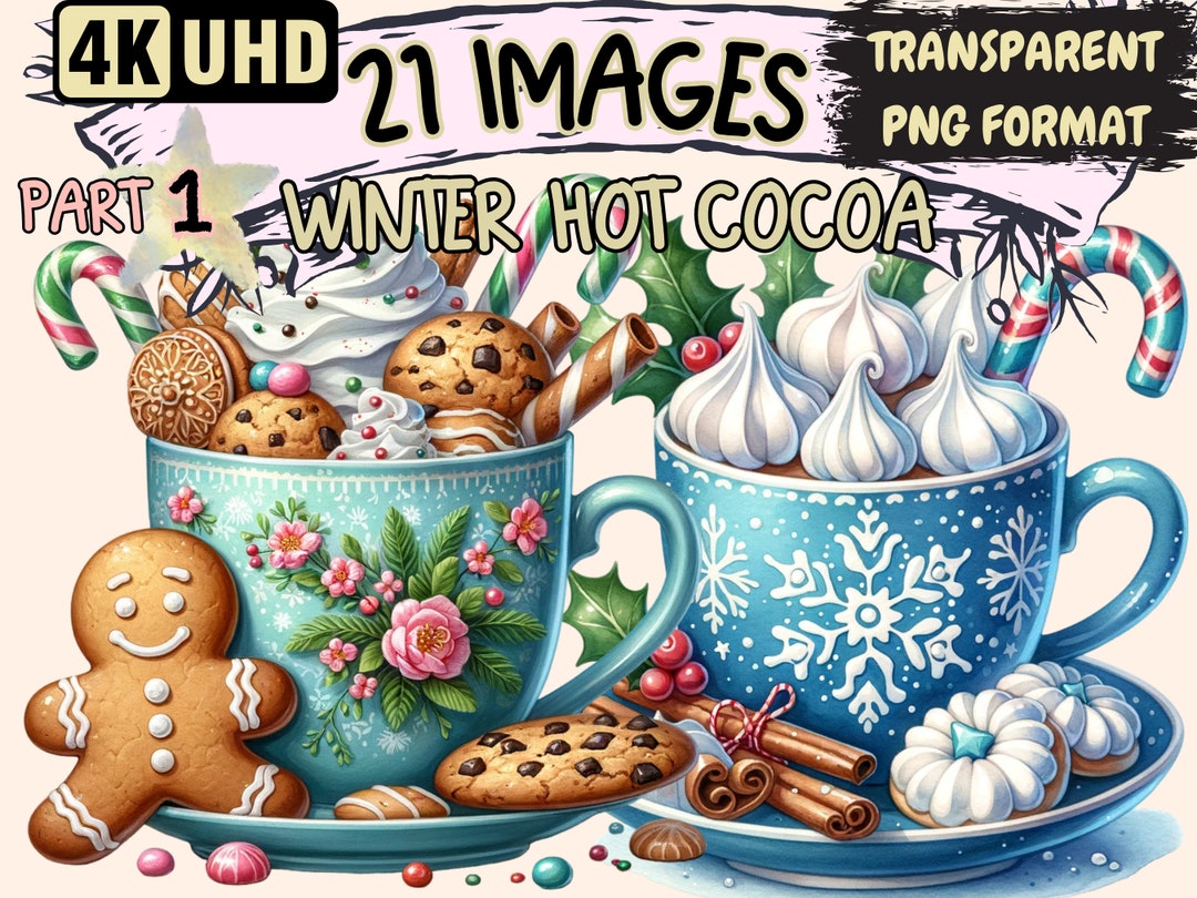 Winter Hot Cocoa Clipart – 21 PNG Festive Cocoa Graphics (digital ...