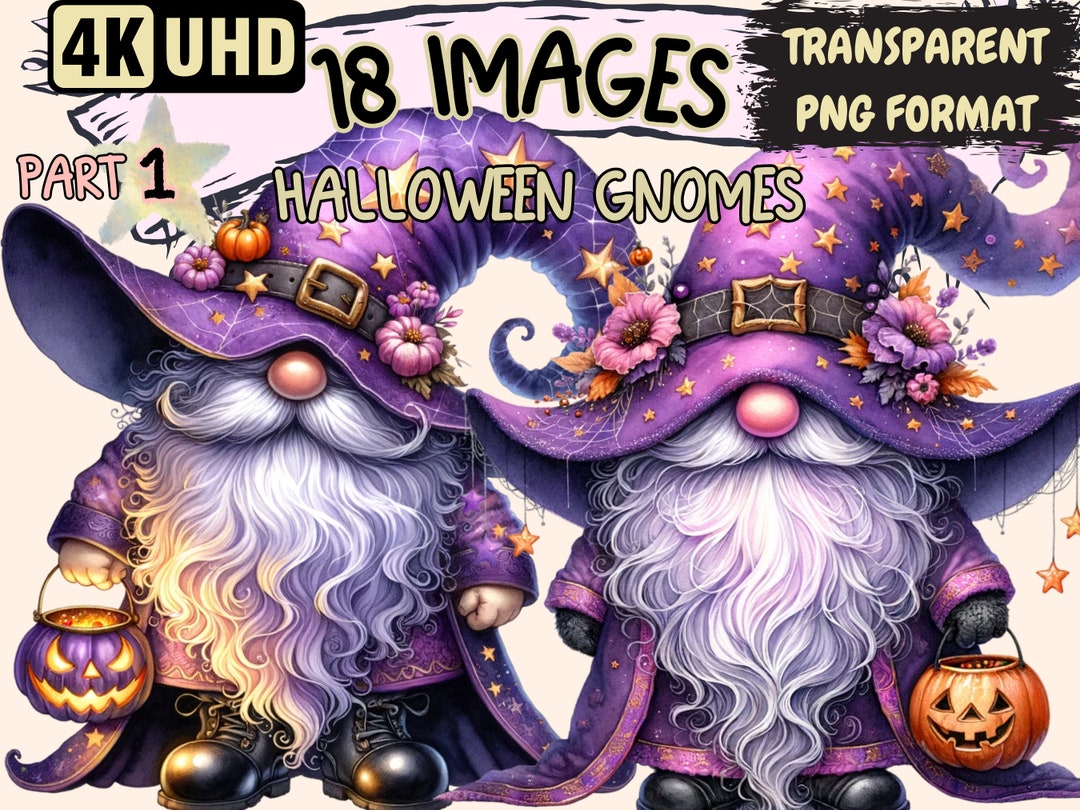 Halloween Gnomes Clipart - 18 PNG Fairytale Witch Gnome Graphics ...