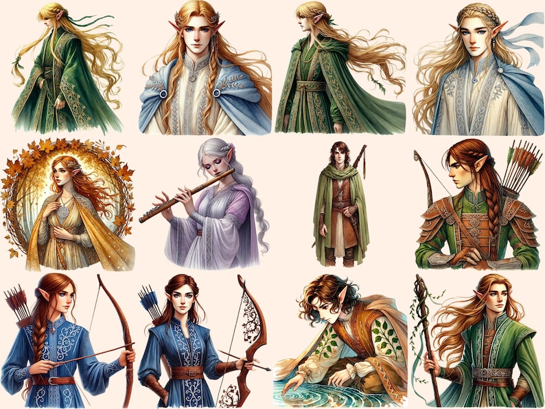 Elegant Elves Clipart – Fantasy Character PNG Graphics (digital ...