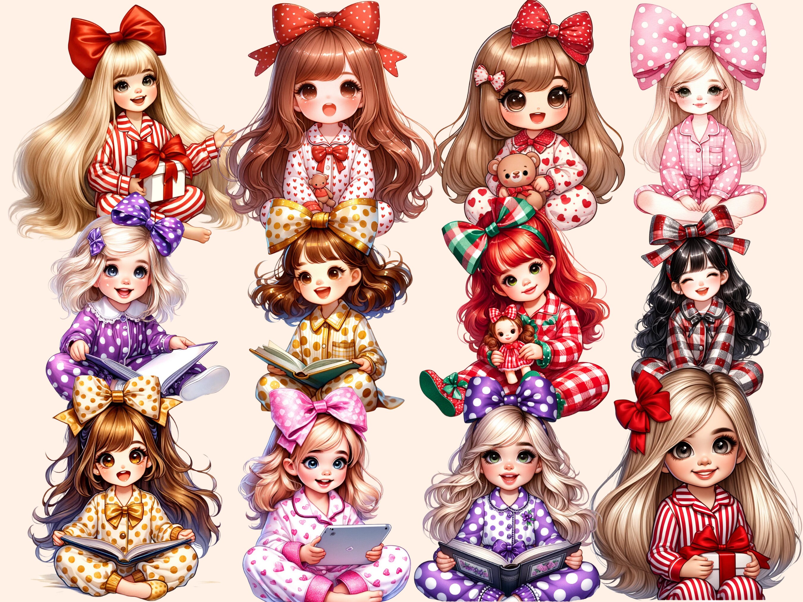 Pyjama Girls Clipart 20 PNG Cute Little Girl Graphics, Adorable Pyjamas ...