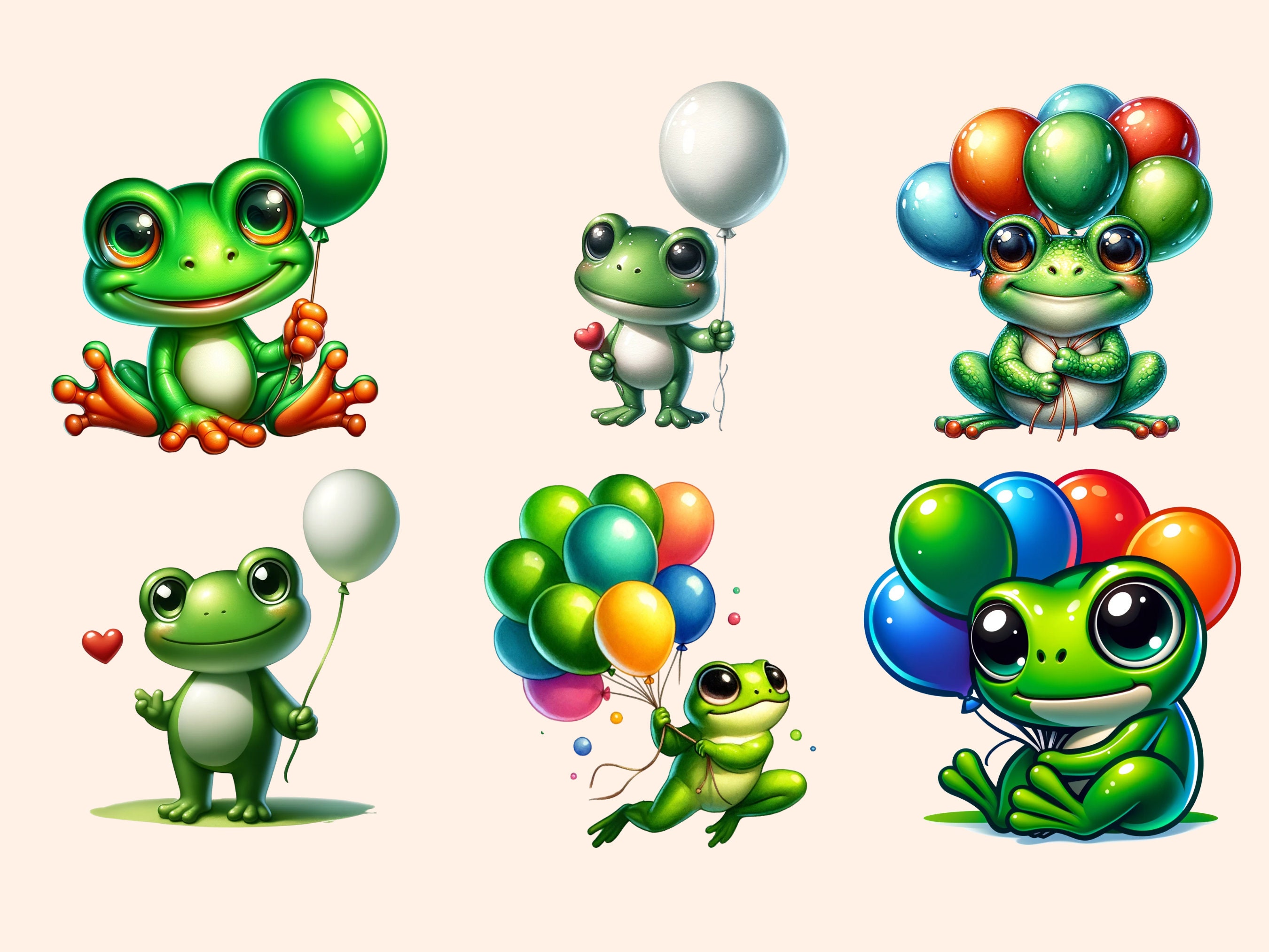 Frogs With Balloons Clipart 18 PNG Playful Frog Graphics, Colorful ...