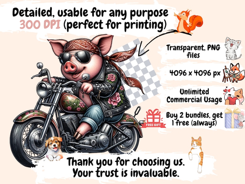 Biker Pigs Clipart Bundle – Motorcycle Piggy Graphics (digital Download ...