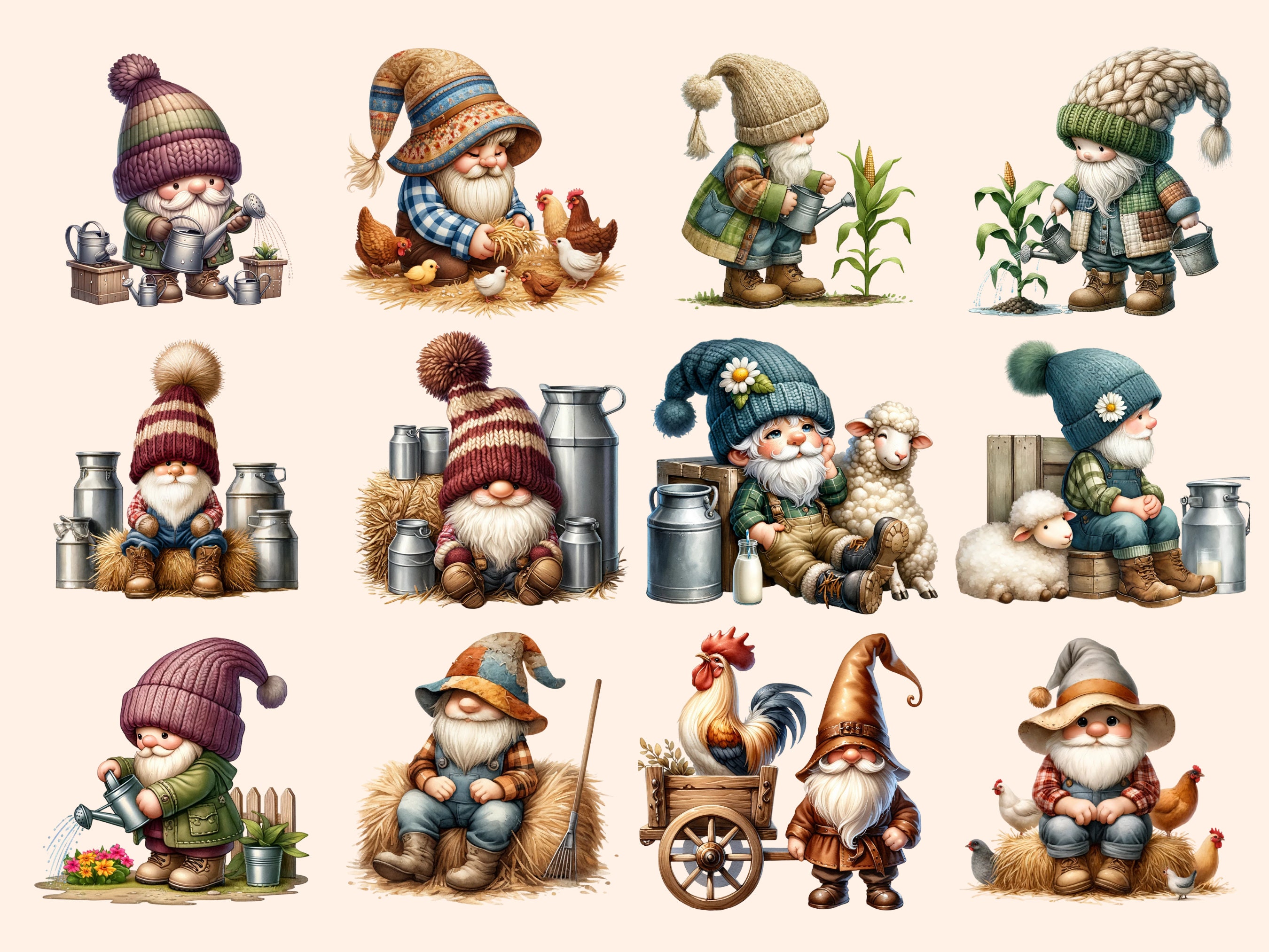 Farm Gnomes Clipart Bundle 35 PNG Countryside Gnome Graphics, Ranch ...