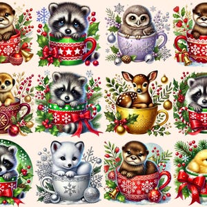 Christmas Mug Animals Clipart – Holiday PNG Illustrations (digital ...