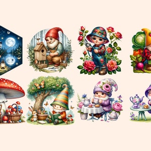 Garden Gnomes (P3) Clipart Bundle - 32 PNG Springtime Gardener Gnome ...