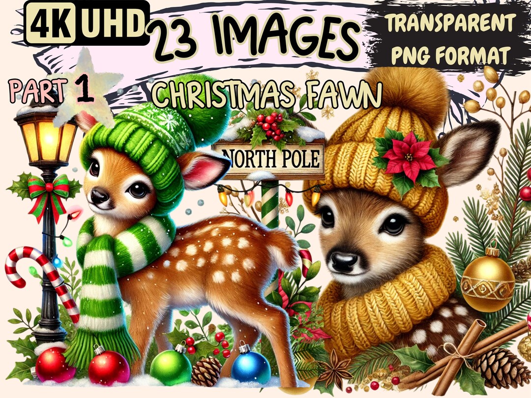 Christmas Fawn Clipart - 23 PNG Festive Deer Graphics, Holiday Fawn ...