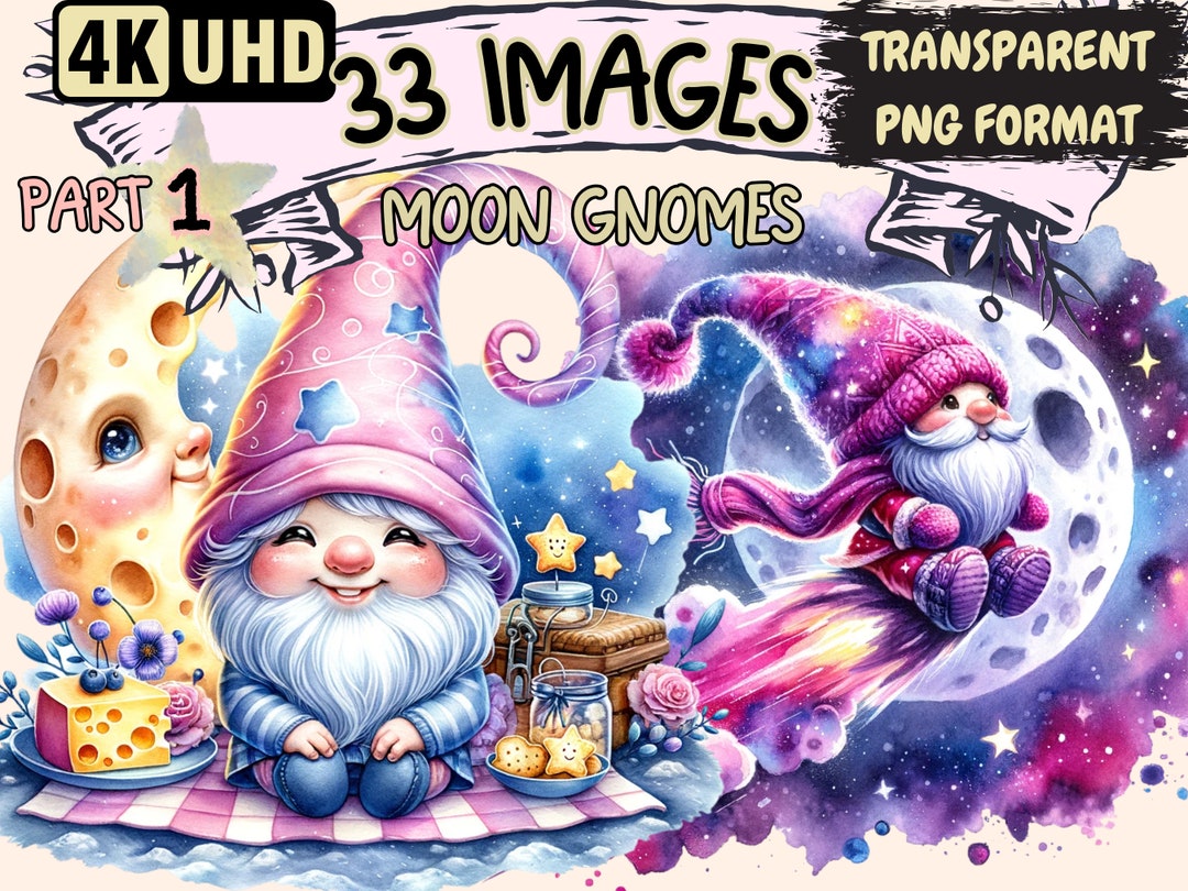 Moon Gnomes Clipart - 33 PNG Mystical Gnome Graphics, Celestial Night ...