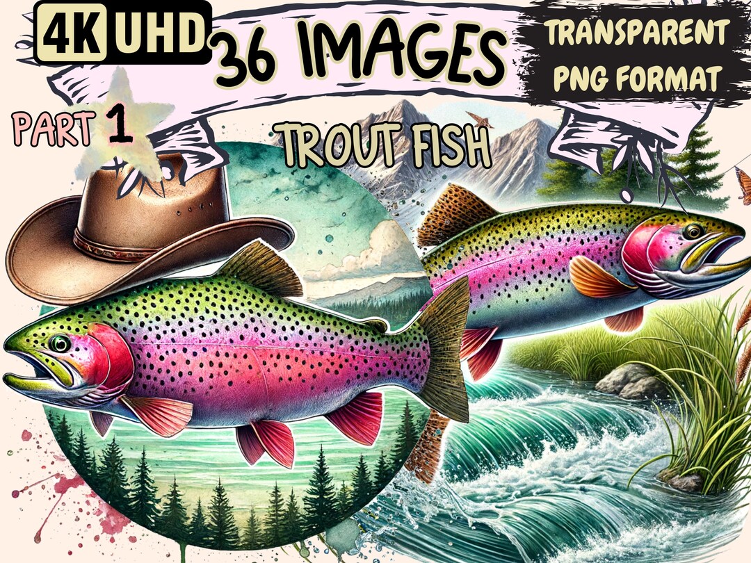 Trout Fish Clipart – 36 Vibrant PNG Graphics, Commercial Use (digital ...