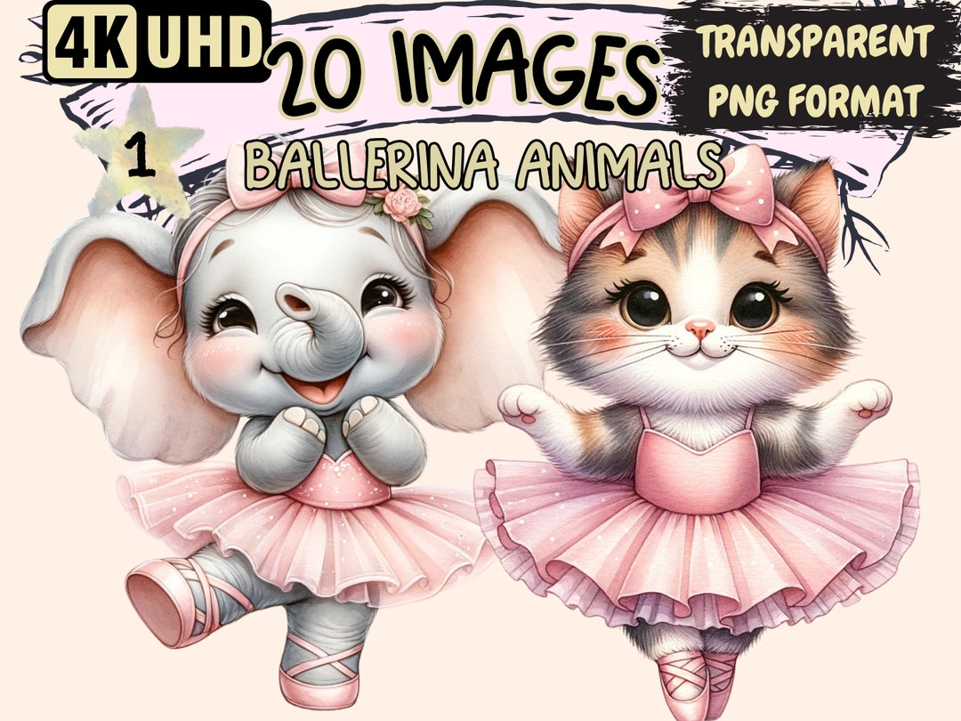 Ballerina Animals Clipart – 20 PNG Dancing Graphics, Commercial Use ...
