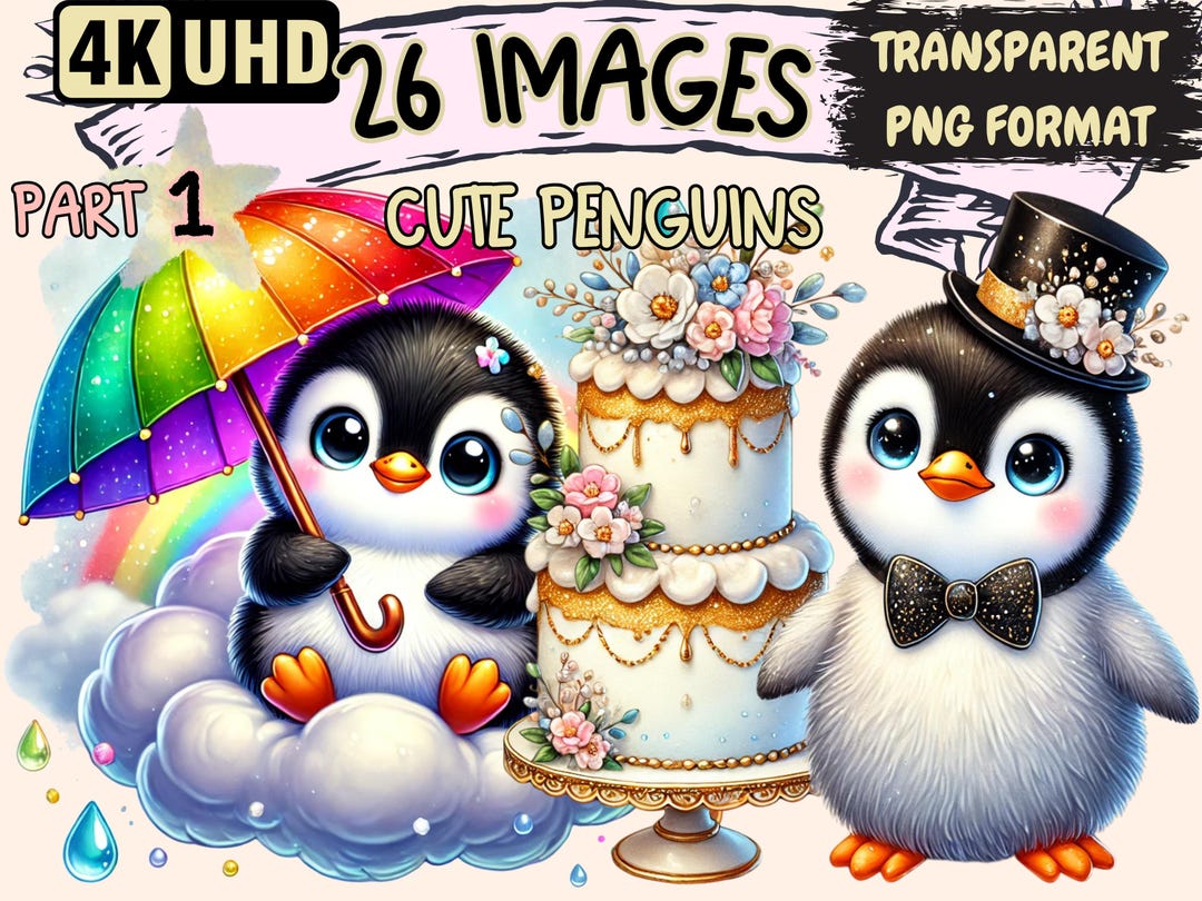 Cute Penguins Clipart - 26 PNG Adorable Penguin Illustrations, Winter ...