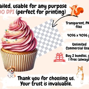 Pink Cupcakes Clipart - 25 PNG Adorable Cupcake Graphics, Sweet Treat ...