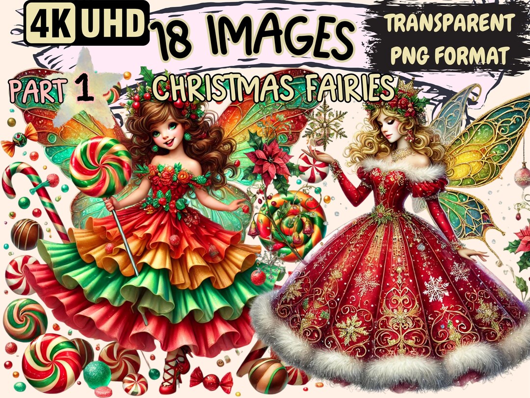 Christmas Fairies Clipart – 18 Festive PNG Graphics (digital Download ...