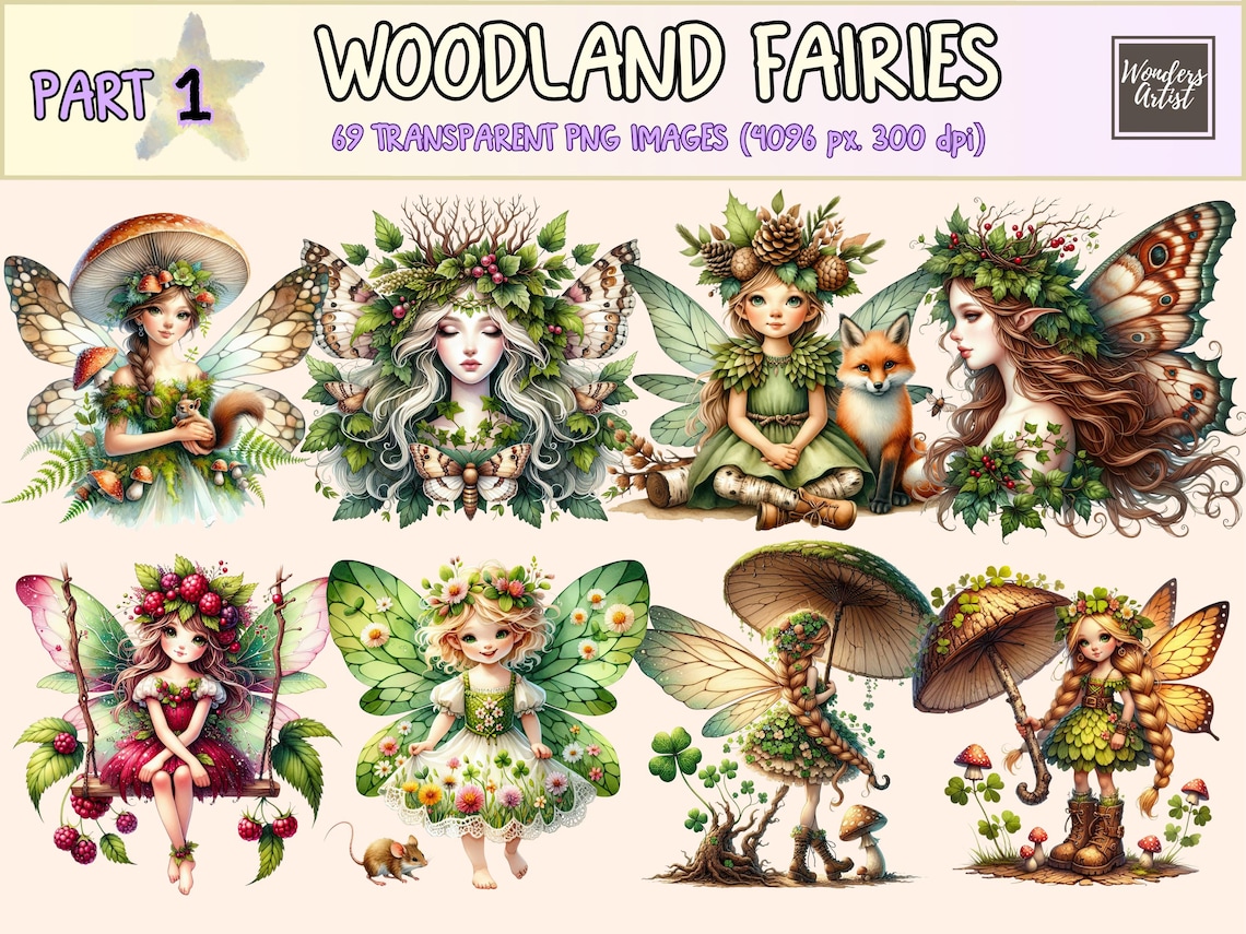 Woodland Fairies Clipart – 69 PNG Forest Graphics, Commercial Use ...