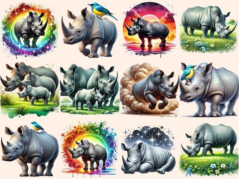Rhinoceros (P2) Clipart - 20 PNG Cute Rhino Graphics, Wildlife Animal ...