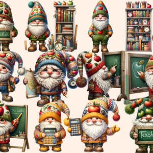 School Gnomes Clipart - 26 PNG Teacher Gnome Back to School Graphics ...