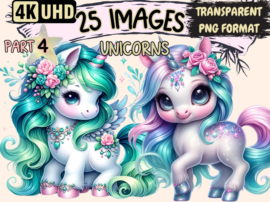 Magical Unicorn Clipart – 25 PNG Graphics, Fairytale Printables ...