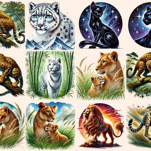 Big Cats Clipart - 23 PNG Wild Cat Graphics, Majestic Animal Printables ...