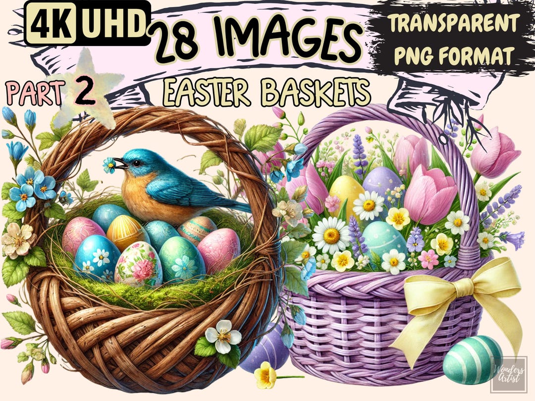 Easter Baskets Clipart – Spring PNG Graphics (commercial Use, Digital ...