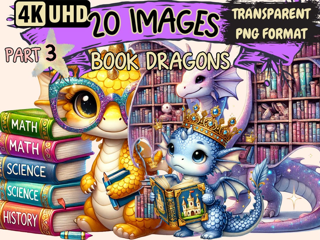 Book Dragons (P3) Clipart - 20 PNG Literary Dragon Illustrations ...