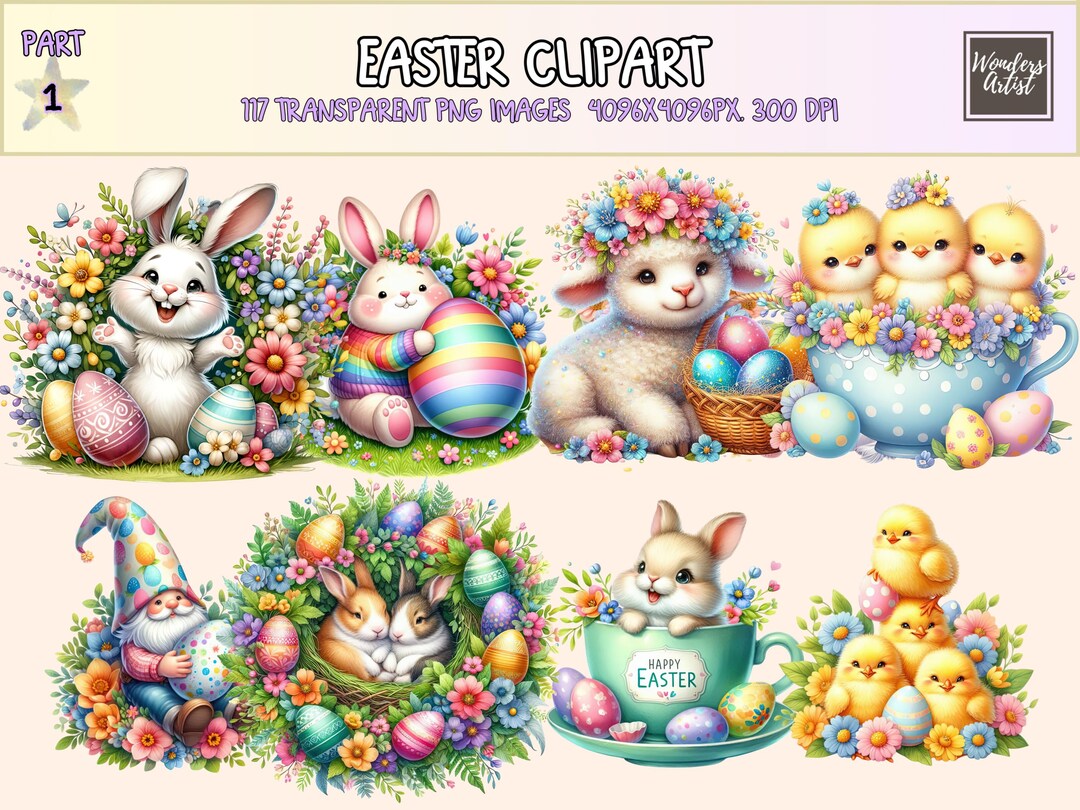 Easter Clipart – 117 PNG Spring Animals Graphics (digital Download) - Etsy