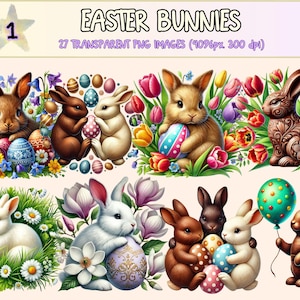 Easter Bunnies Clipart – 27 PNG Spring Rabbit Illustrations (digital ...