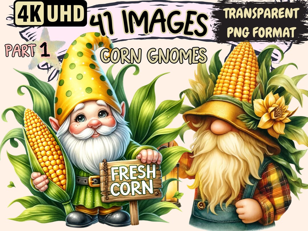 Corn Gnomes Clipart Bundle - 41 PNG Cute Adorable Gnome Images, Cute ...