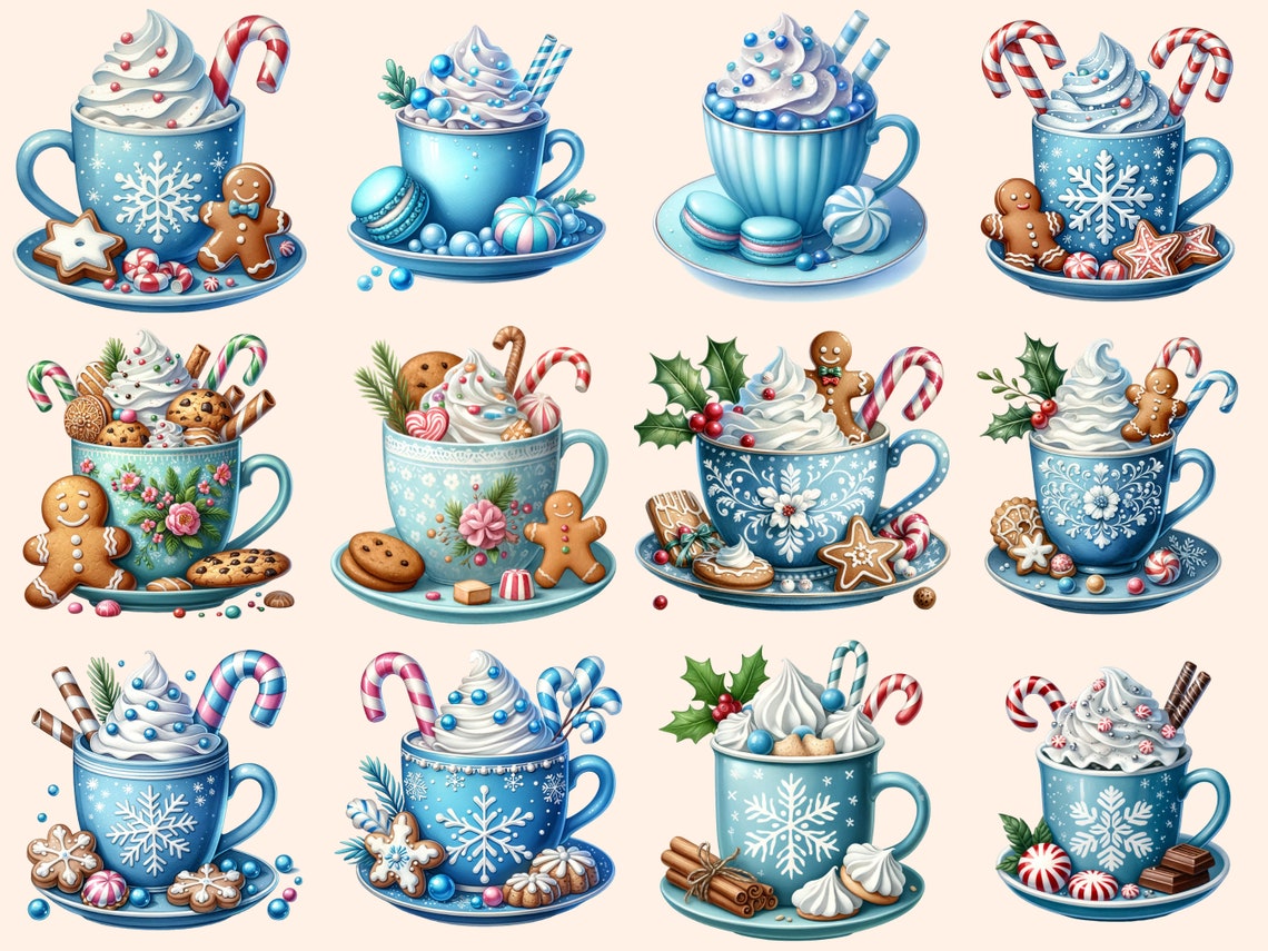 Winter Hot Cocoa Clipart – 21 PNG Festive Cocoa Graphics (digital ...
