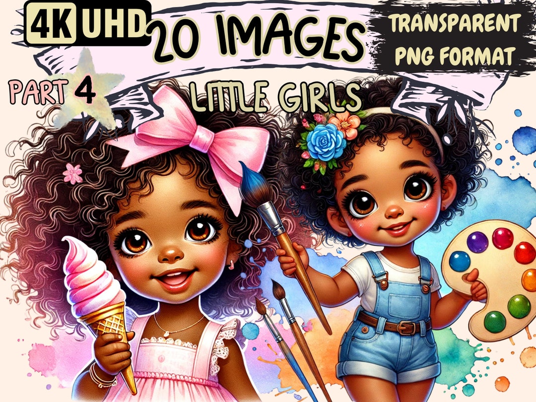 Little Girls (P4) Clipart - 20 PNG Cute Black Skin Girl Graphics ...