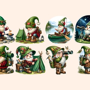 Camping Gnomes Clipart - 20 PNG Whimsical Gnome Graphics, Outdoor ...