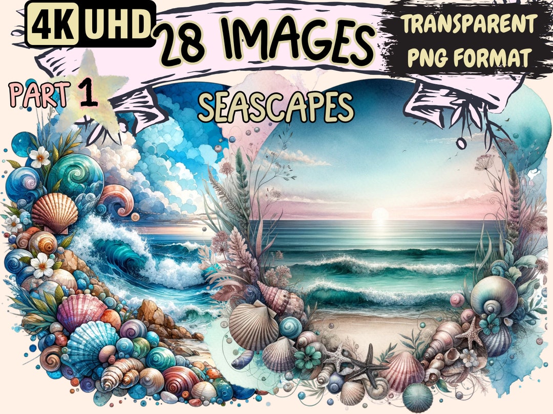 Seascapes Clipart - 28 PNG Stunning Ocean Graphics, Coastal Printables ...