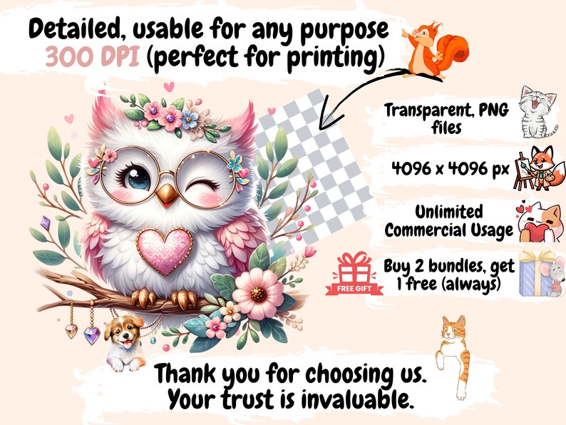 Winking Owls Clipart – Playful PNG Graphics, Commercial Use (digital ...