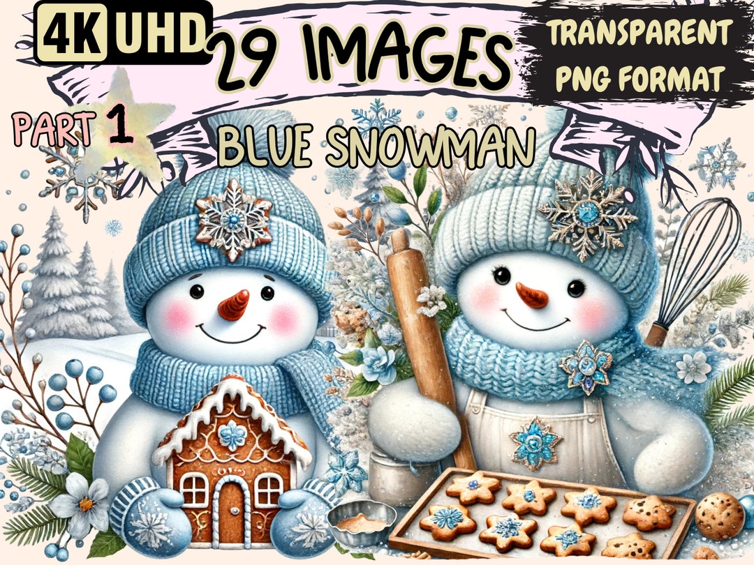 Blue Snowman Clipart – 29 Festive PNG Graphics, Winter Printables ...