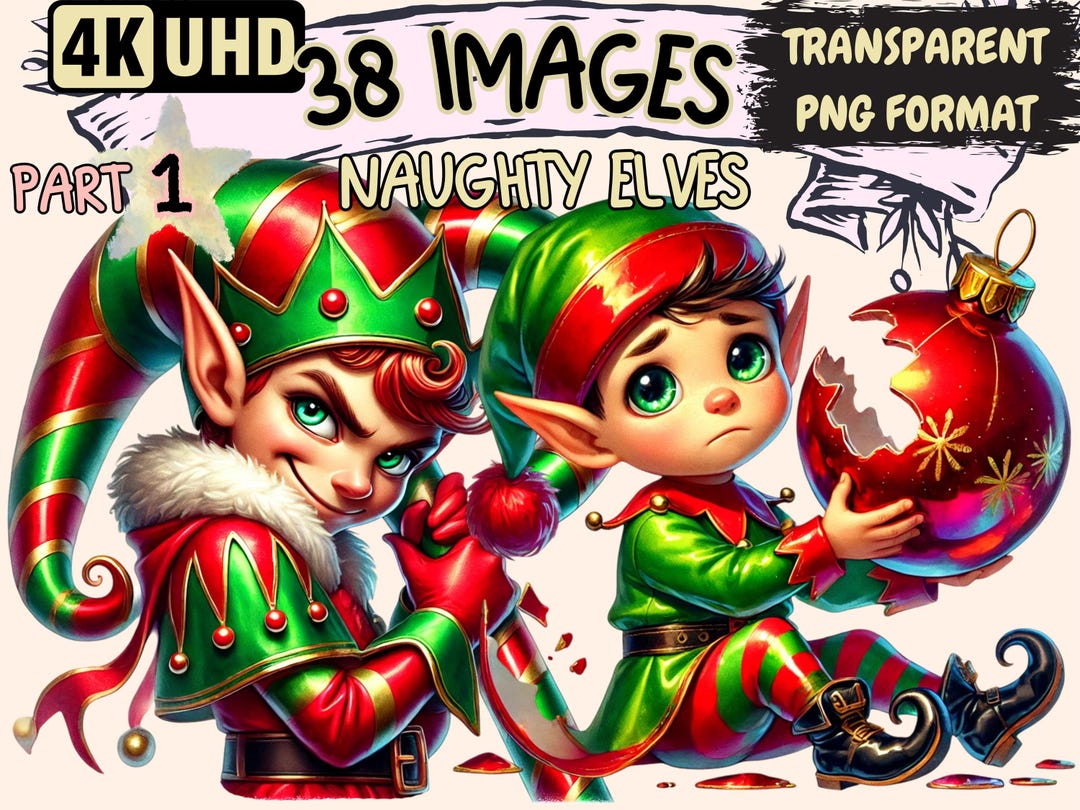 Naughty Elves Clipart 38 PNG Mischievous Elf Illustrations, Festive ...