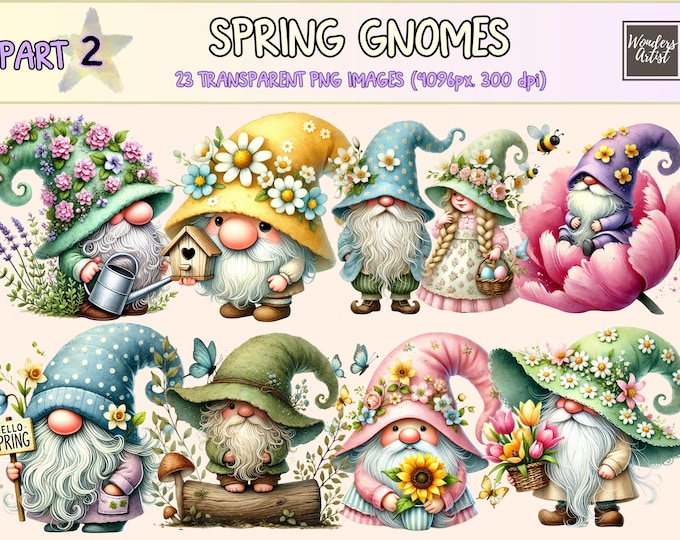 Floral Spring Gnomes Clipart – Garden PNG Graphics (digital Download ...