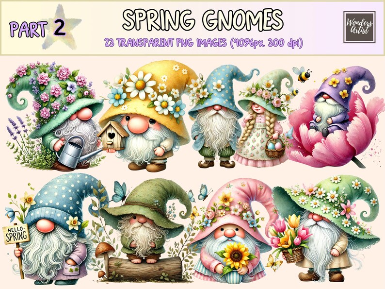Floral Spring Gnomes Clipart – Garden PNG Graphics (digital Download ...