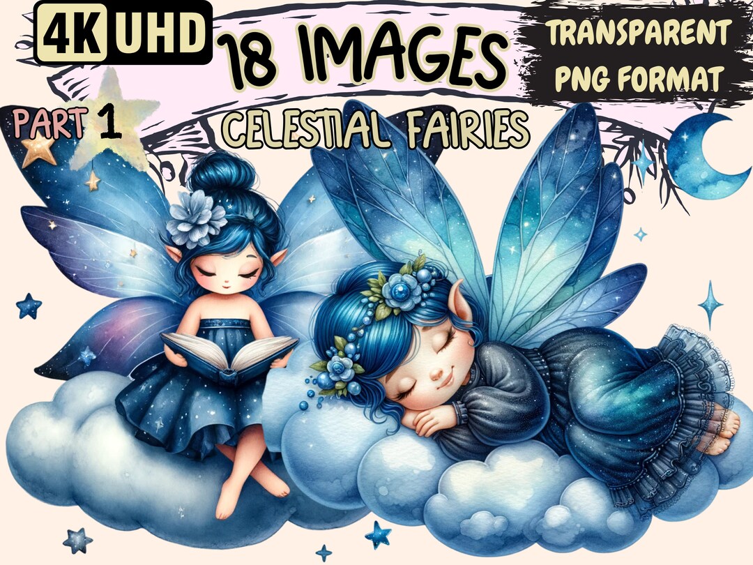 Celestial Fairies Clipart - 18 PNG Cute Night Fairy Graphics, Dreamy ...