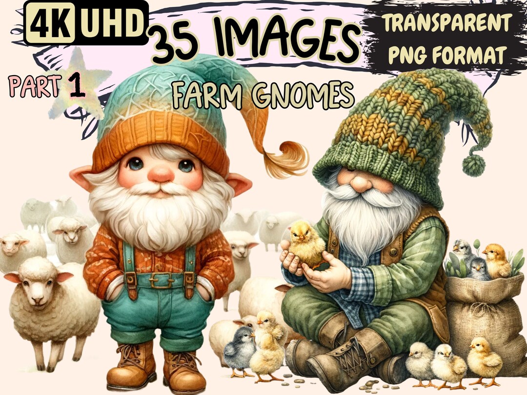 Farm Gnomes Clipart Bundle - 35 PNG Countryside Gnome Graphics, Ranch ...