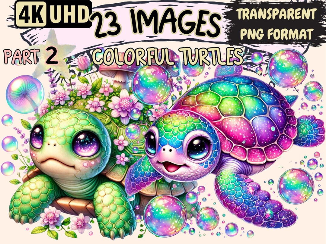 Colorful Turtles P2 Clipart – 23 Whimsical Ocean PNG Illustrations ...
