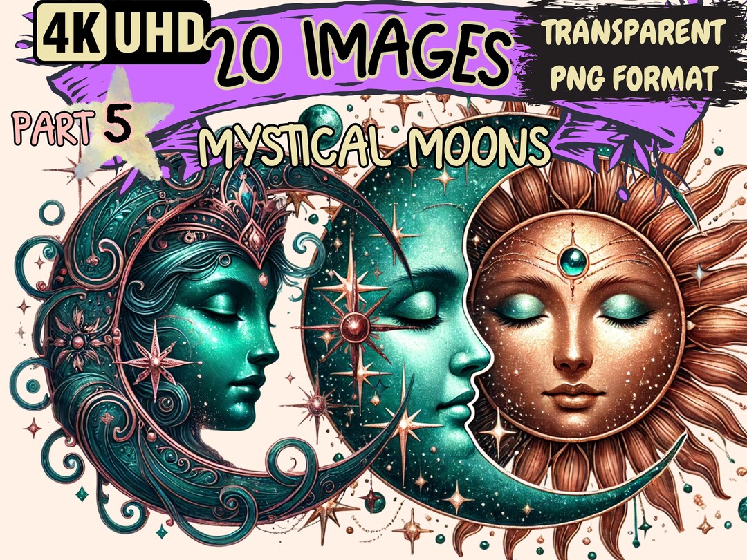 Mystical Moons (P5) Clipart - 20 PNG Enigmatic Moon Graphics, Celestial ...
