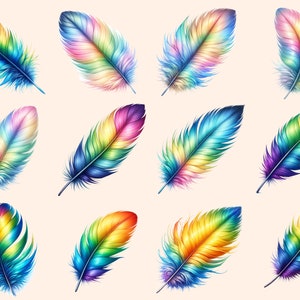 Rainbow Feathers Clipart - 21 PNG Colorful Feather Graphics, Vibrant ...
