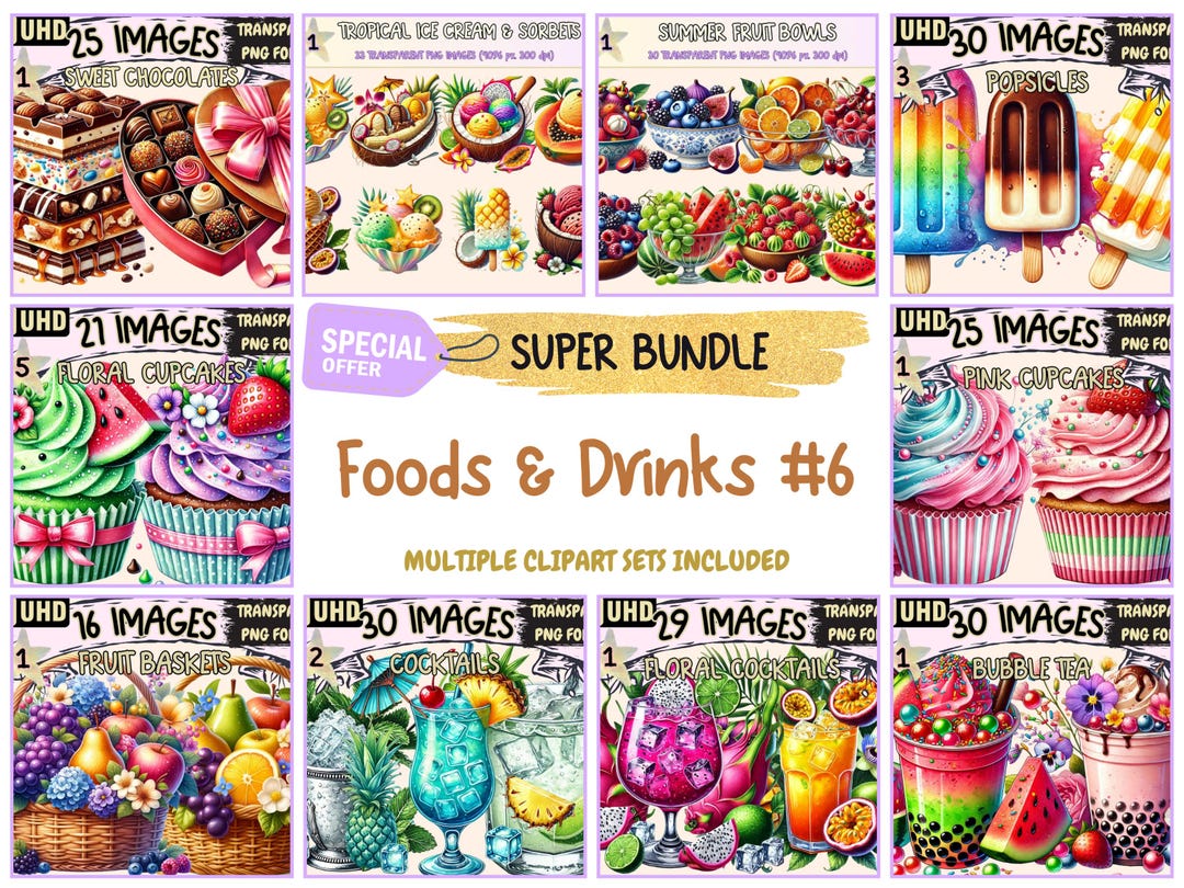 Foods & Drinks Clipart #6 Super Bundle – Printable PNG Graphics ...