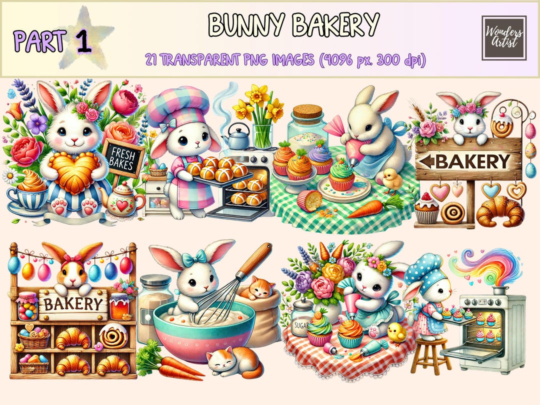 Bunny Bakery Clipart - 21 PNG Cute Rabbit Graphics, Adorable Sweet ...