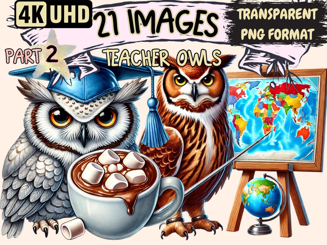 Teacher Owls (P2) Clipart - 21 PNG Cute Owl Graphics, School and ...