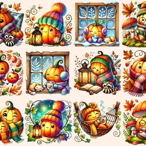 Pumpkin Pals Clipart - 45 PNG Cute Autumn Graphics, Friendly Fall ...