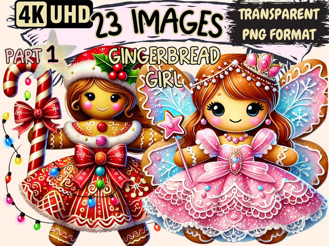Gingerbread Girl Clipart - 23 PNG Cute Holiday Cookie Graphics, Festive ...